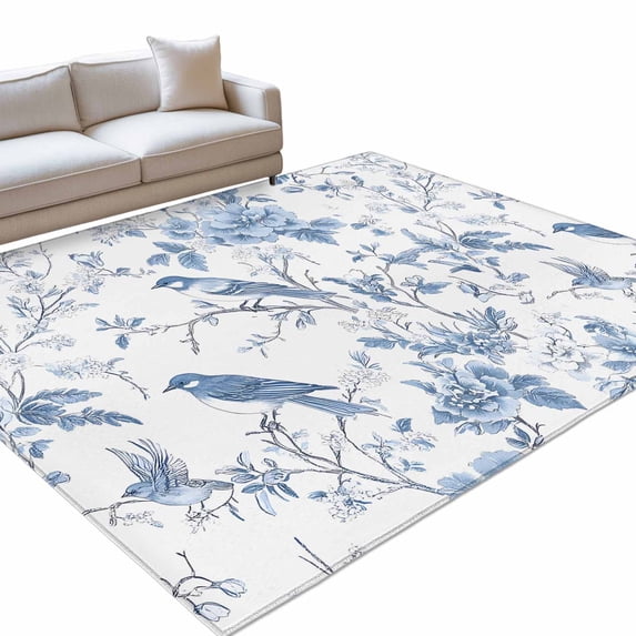Area Rug 3x5ft Blue Flowers Washable Area Rugs for Living Room Tree ...
