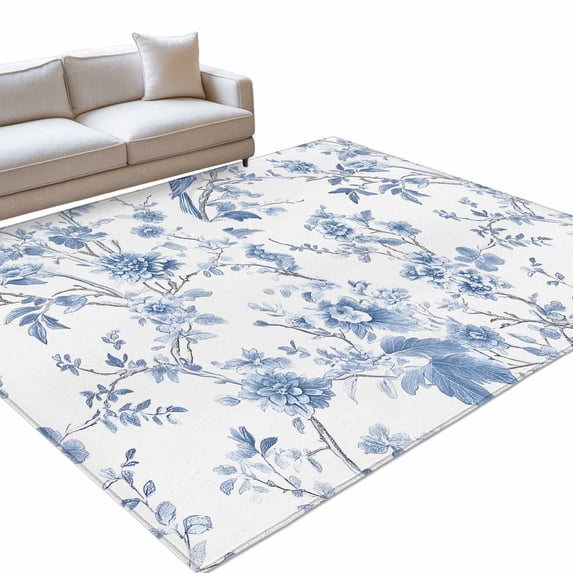 Area Rug 3x5ft Blue Flowers Washable Area Rugs for Living Room Tree ...