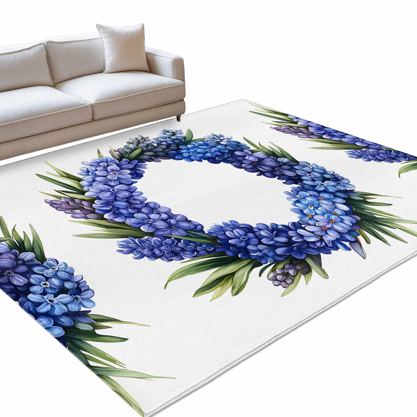 Area Rug 3x5ft Blue Flowers Wreath Washable Area Rugs for Living Room ...