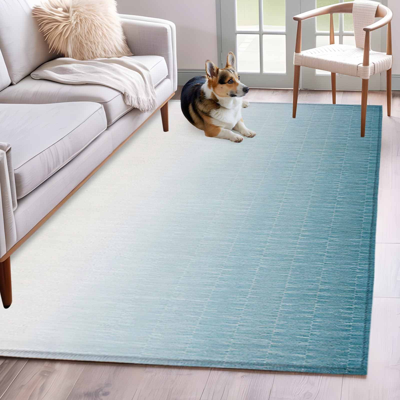 Area Rug 3x5ft, Blue Gradient Summer Ocean Washable Rugs for Living ...