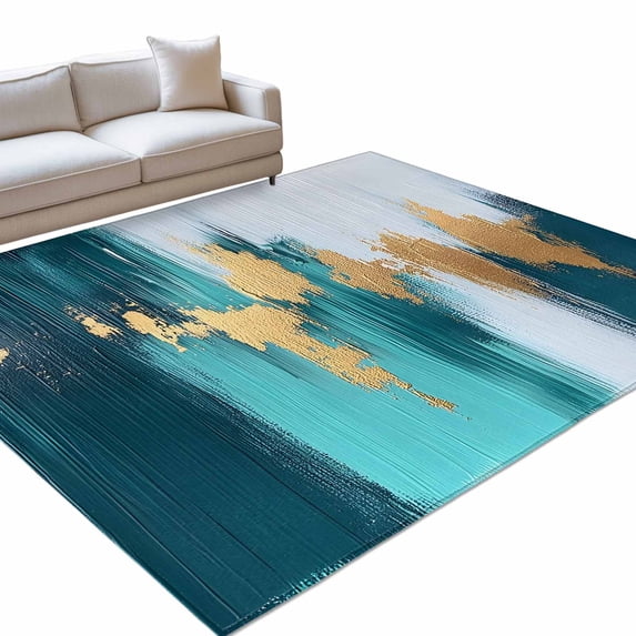 Area Rug 3x5ft Blue Green Gold Texture Washable Area Rugs for Living ...