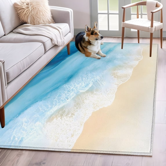 Area Rug 3x5ft, Blue Ocean Wave Washable Rugs for Living Room Bedroom ...
