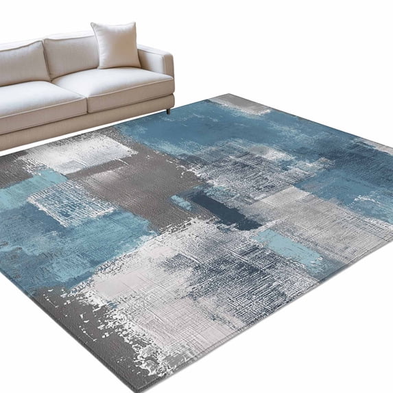 Area Rug 3x5ft Blue Smear Washable Area Rugs for Living Room Abstract ...