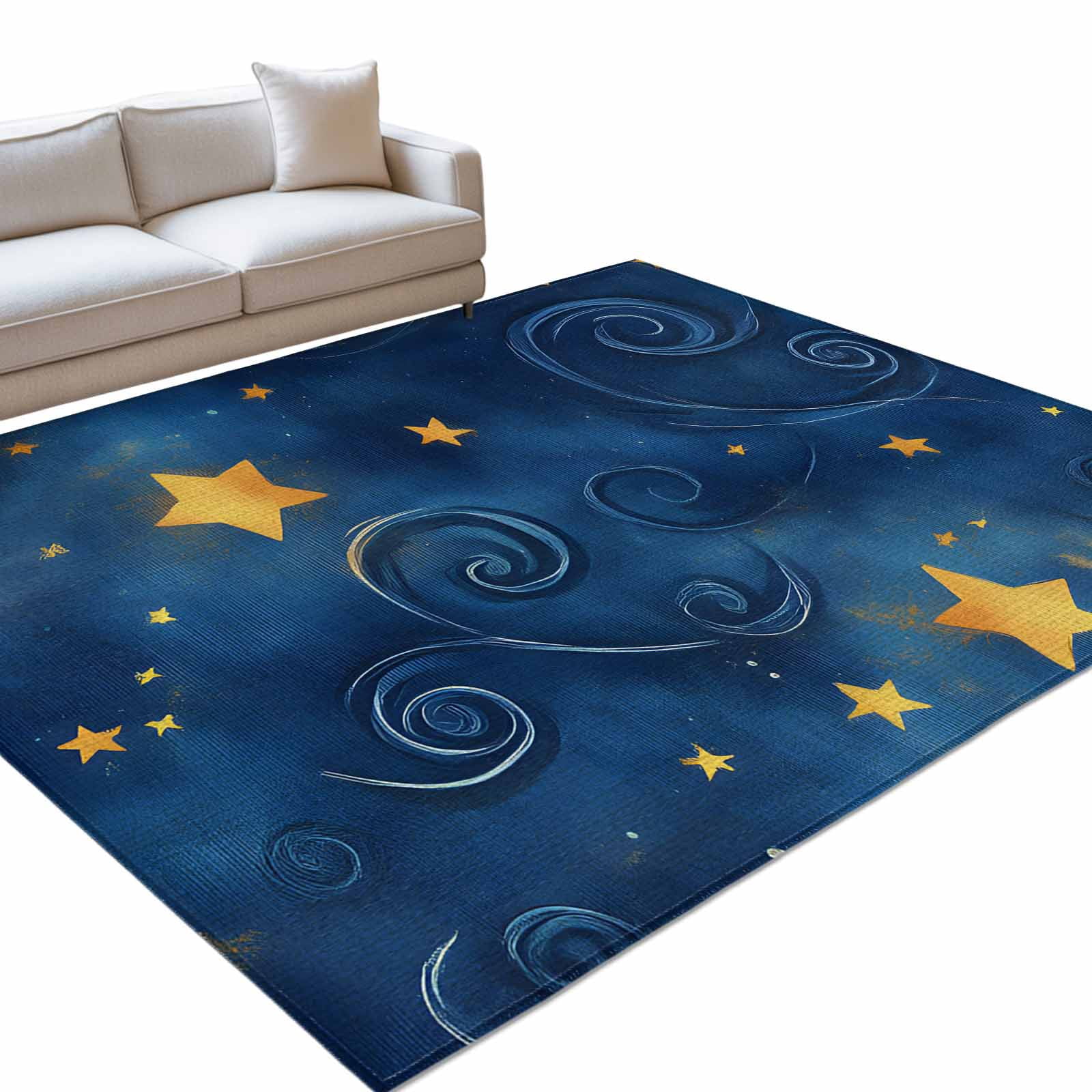 Area Rug 3x5ft Blue Starry Sky Washable Area Rugs for Living Room Gold ...
