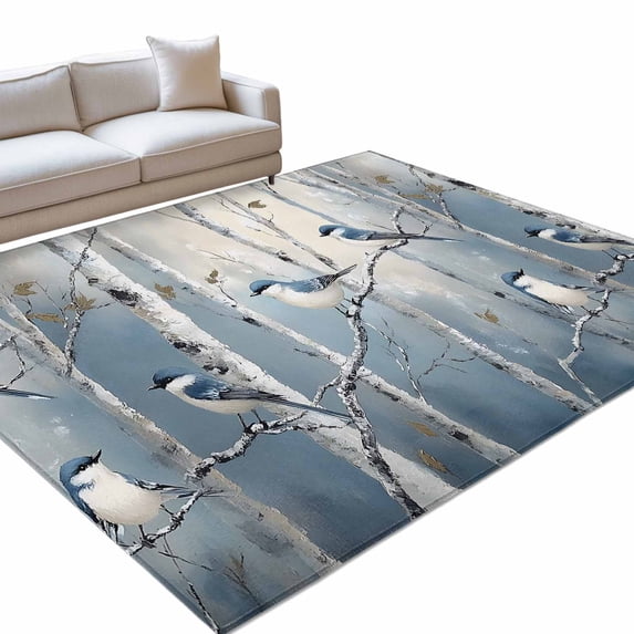 Area Rug 3x5ft Blue White Bird Tree Washable Area Rugs for Living Room ...