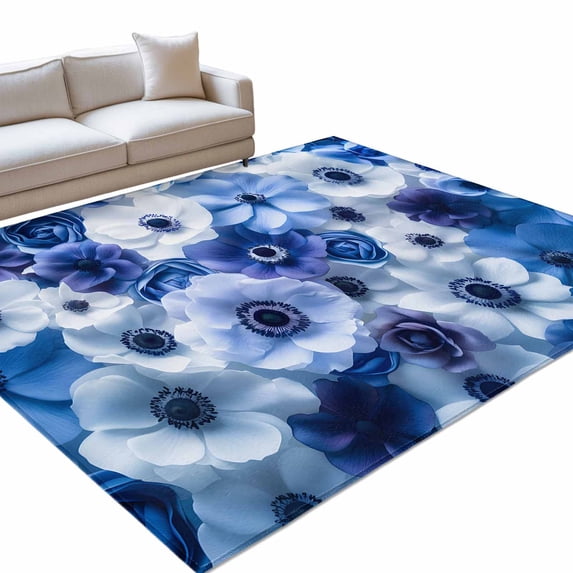 Area Rug 3x5ft Blue White Flowers Washable Area Rugs for Living Room ...