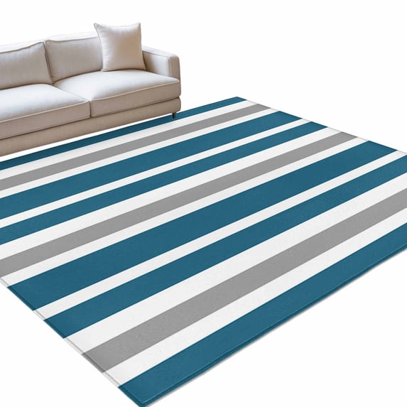 Area Rug 3x5ft Blue, White and Grey Stripes Washable Area Rugs for ...