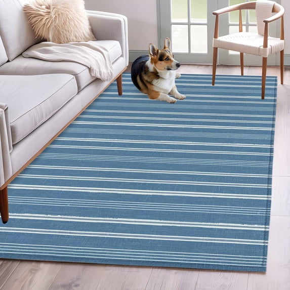 Area Rug 3x5ft Blue White Vertical Stripes Area Rugs Washable Low Pile ...