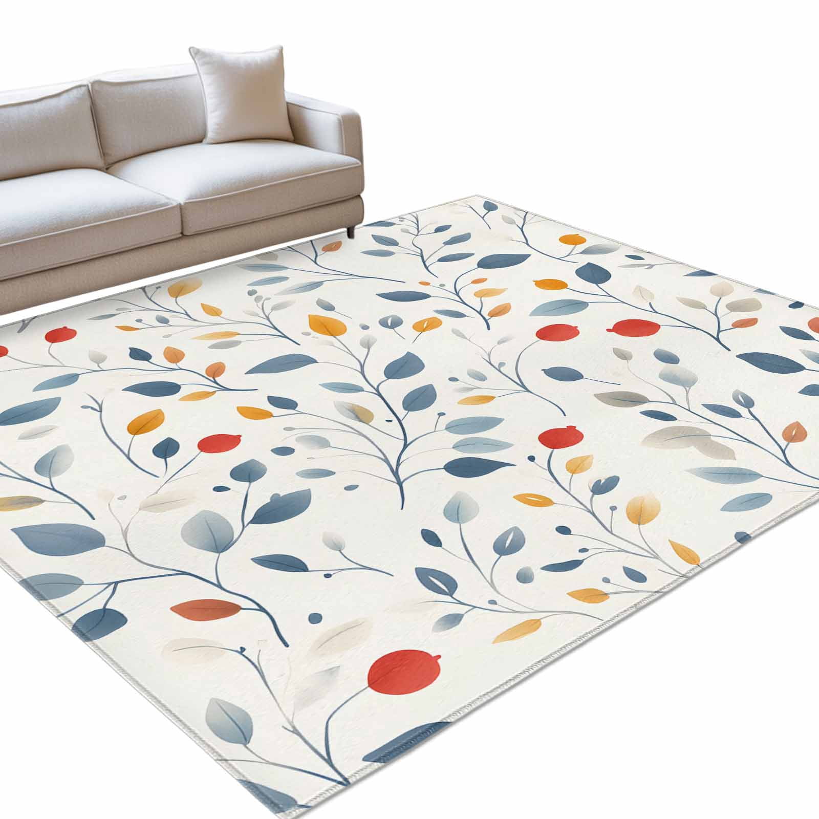 Area Rug 3x5ft Blue Yellow Leaves Washable Area Rugs for Living Room ...