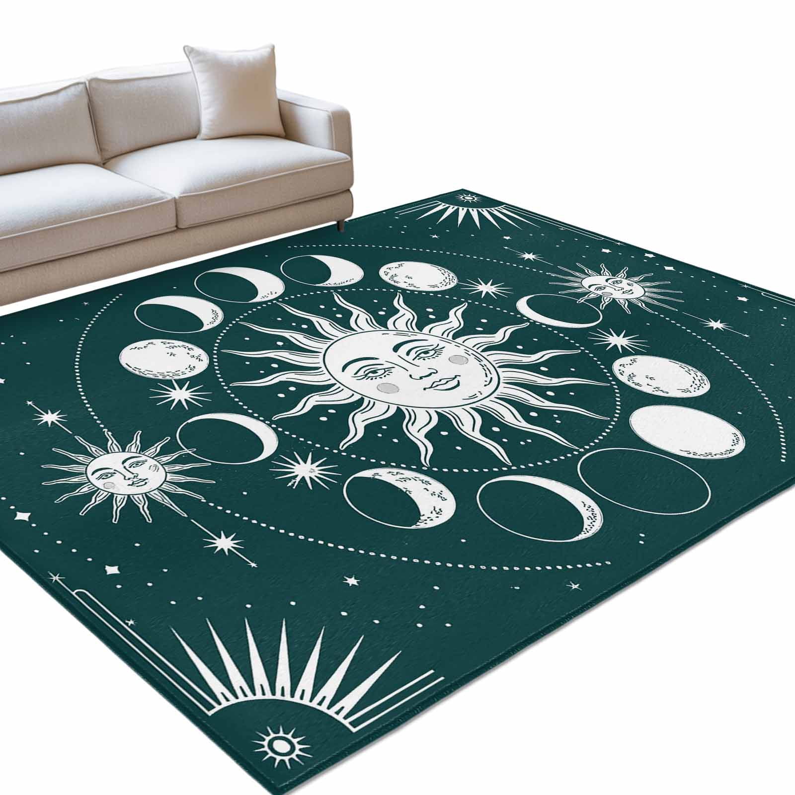 Area Rug 3x5ft Bohemian Sun Moon Texture Washable Area Rugs for Living ...