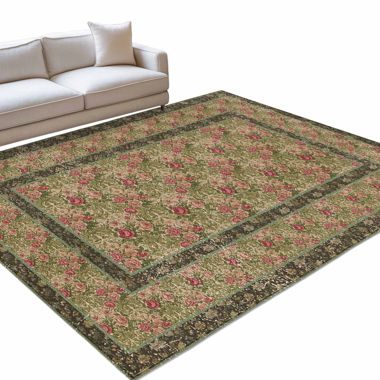 Area Rug 3x5ft Boho Green Flowers Washable Area Rugs for Living Room ...