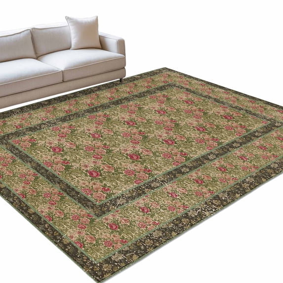 Area Rug 3x5ft Boho Green Flowers Washable Area Rugs for Living Room ...