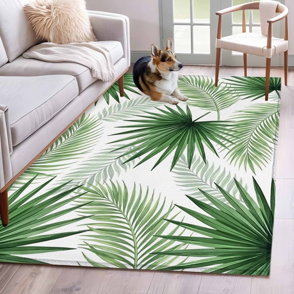 Area Rug 3x5ft Botanical Fan Palm Leaves Area Rugs Washable Low Pile ...