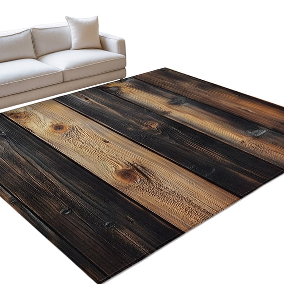 Area Rug 3x5ft Brown Gray Wood Grain Washable Area Rugs for Living Room ...