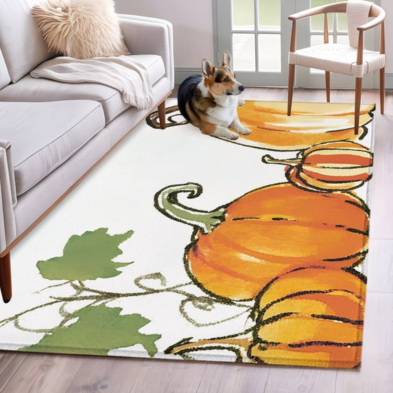 Area Rug 3x5ft Cartoon Autumn Pumpkins Area Rugs Washable Low Pile ...