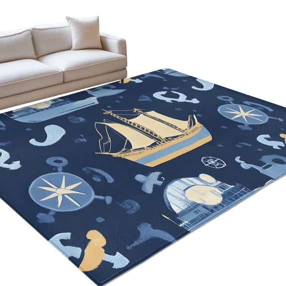 Area Rug 3x5ft Cartoon Sailboat Anchor Washable Area Rugs for Living ...