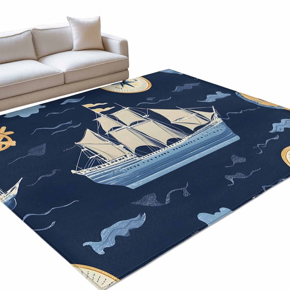 Area Rug 3x5ft Cartoon Sailboat Ocean Washable Area Rugs for Living ...