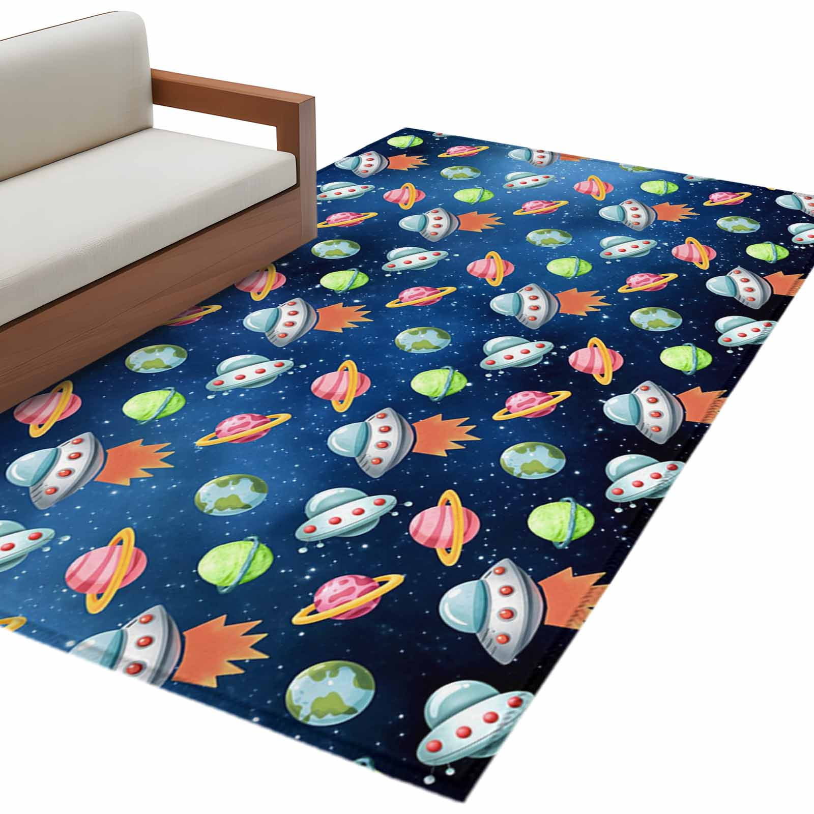 Area Rug 3x5ft, Cartoon Spaceship Dream Planet Washable Rugs for Living ...