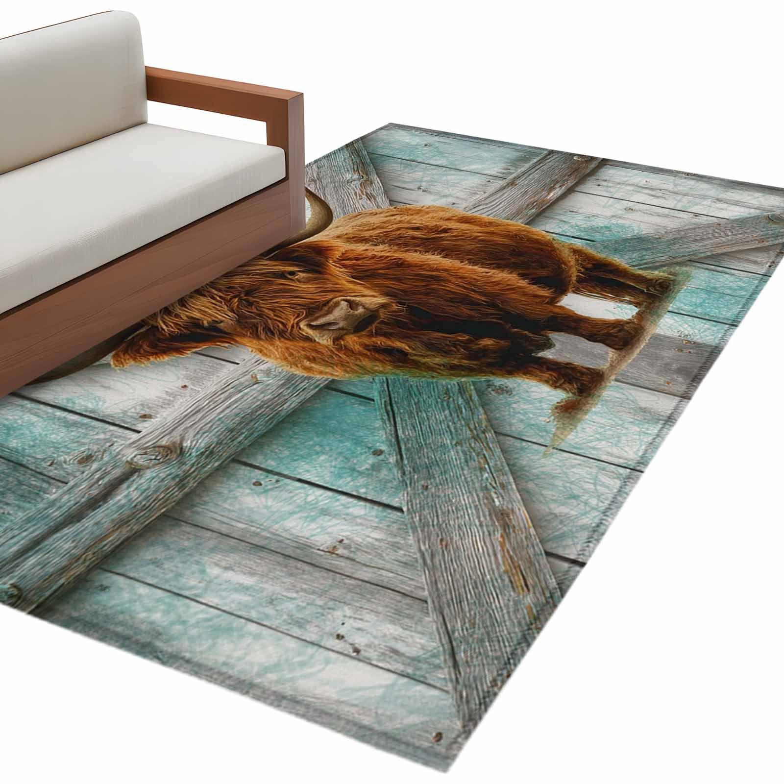 Area Rug 3x5ft, Classic Highland Cow Portrait Washable Rugs for Living ...