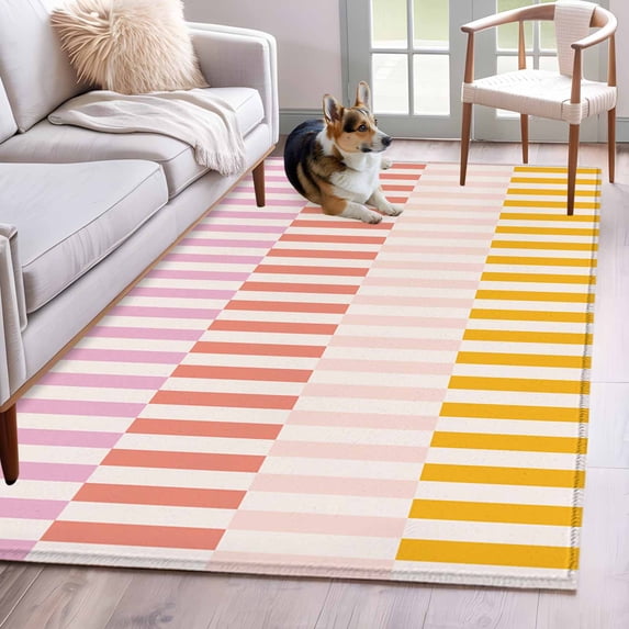 Area Rug 3x5ft Classic Pink Red Orange Pinstripes Area Rugs Washable ...