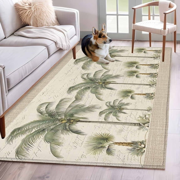 Area Rug 3x5ft Coastal Tropical Olive Green Palm Trees Area Rugs ...
