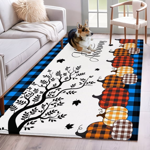 Area Rug 3x5ft, Colorful Buffalo Check Pumpkin Washable Rugs for Living ...