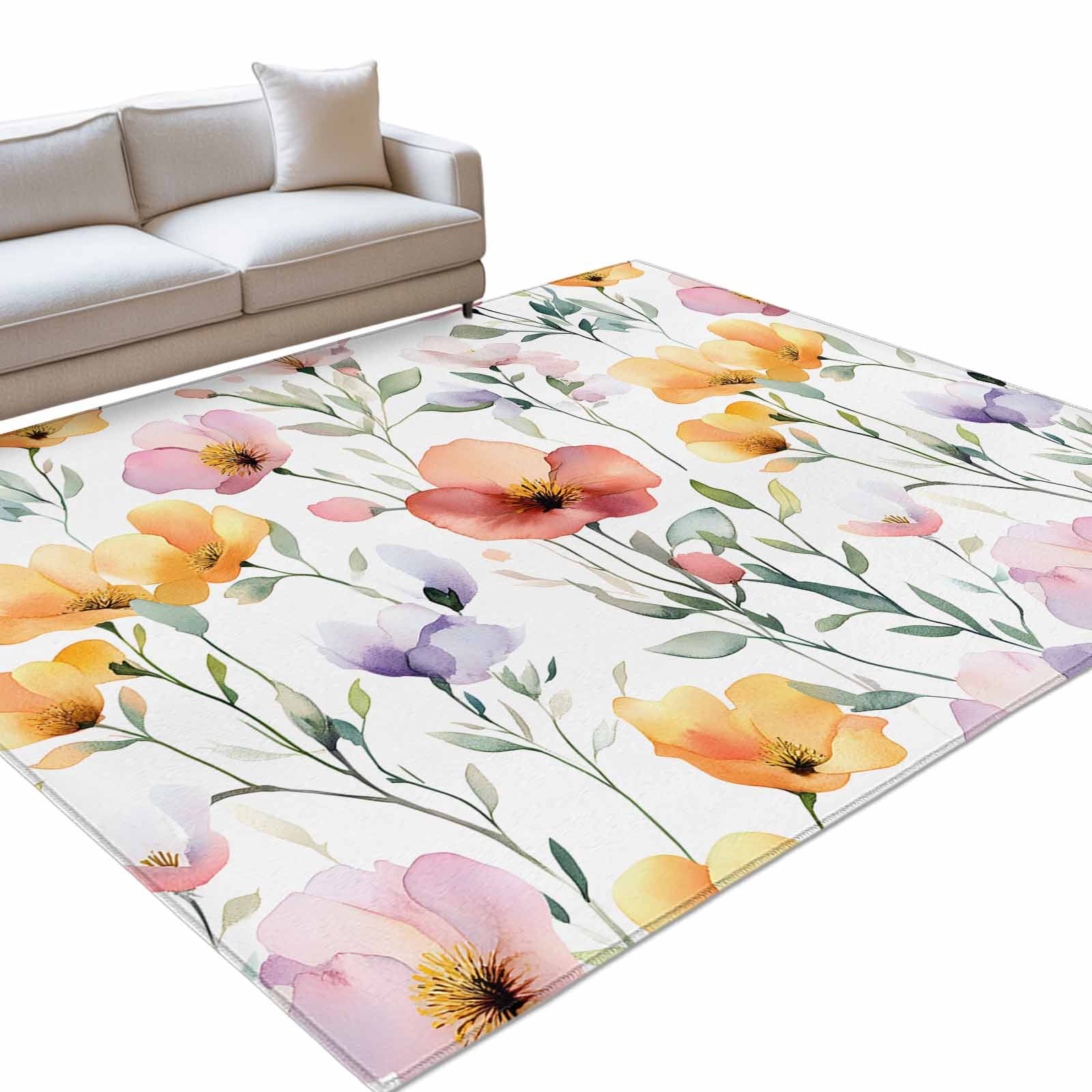 Area Rug 3x5ft Colorful Flowers Washable Area Rugs for Living Room ...