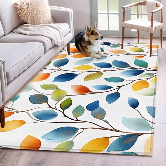 Area Rug 3x5ft Colorful Leaves Spring Plants Area Rugs Washable Low ...