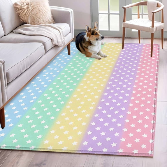 Area Rug 3x5ft Colorful Stripe Seamless Star Area Rugs Washable Low ...