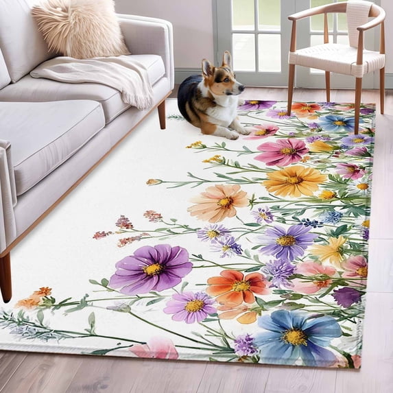 Area Rug 3x5ft Country Flower Leaf Watercolor Plant Area Rugs Washable ...