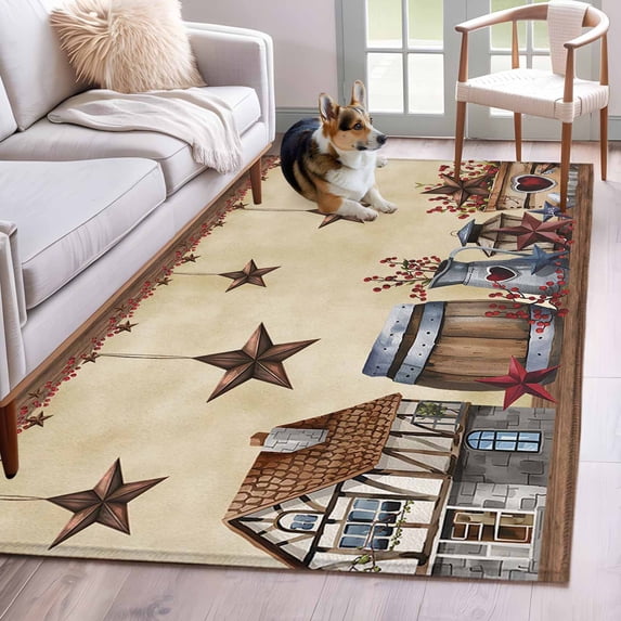 Area Rug 3x5ft Country Star Farm House Barrel Area Rugs Washable Low ...