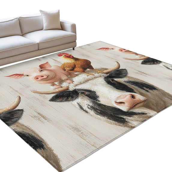 Area Rug 3x5ft Cow Pig Chicken Washable Area Rugs for Living Room Oil ...
