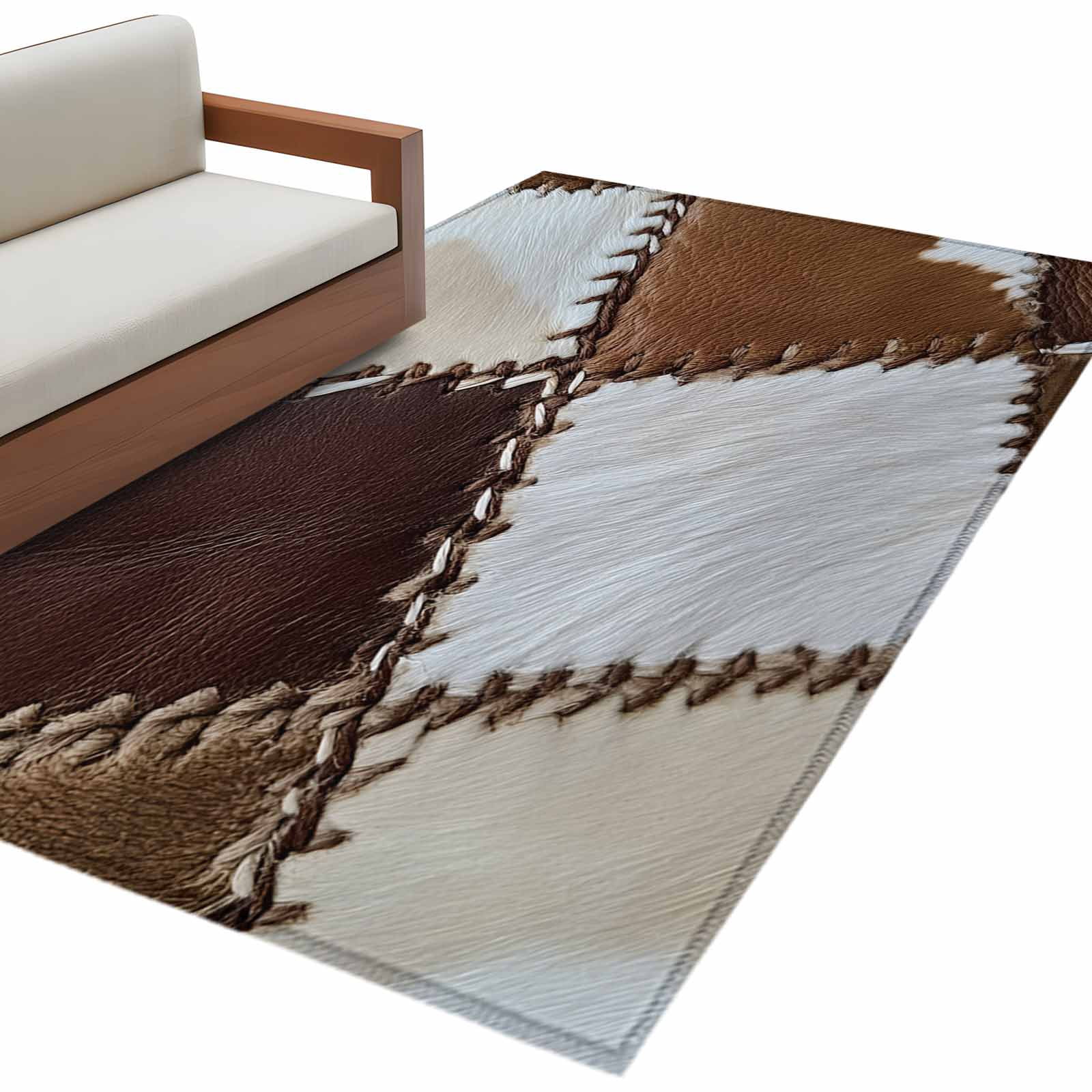 Area Rug 3x5ft, Cowhide Leather Animal Skin Texture Washable Rugs for ...