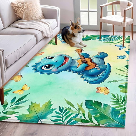 Area Rug 3x5ft Cute Cartoon Animal Blue Dinosaurs Area Rugs Washable ...