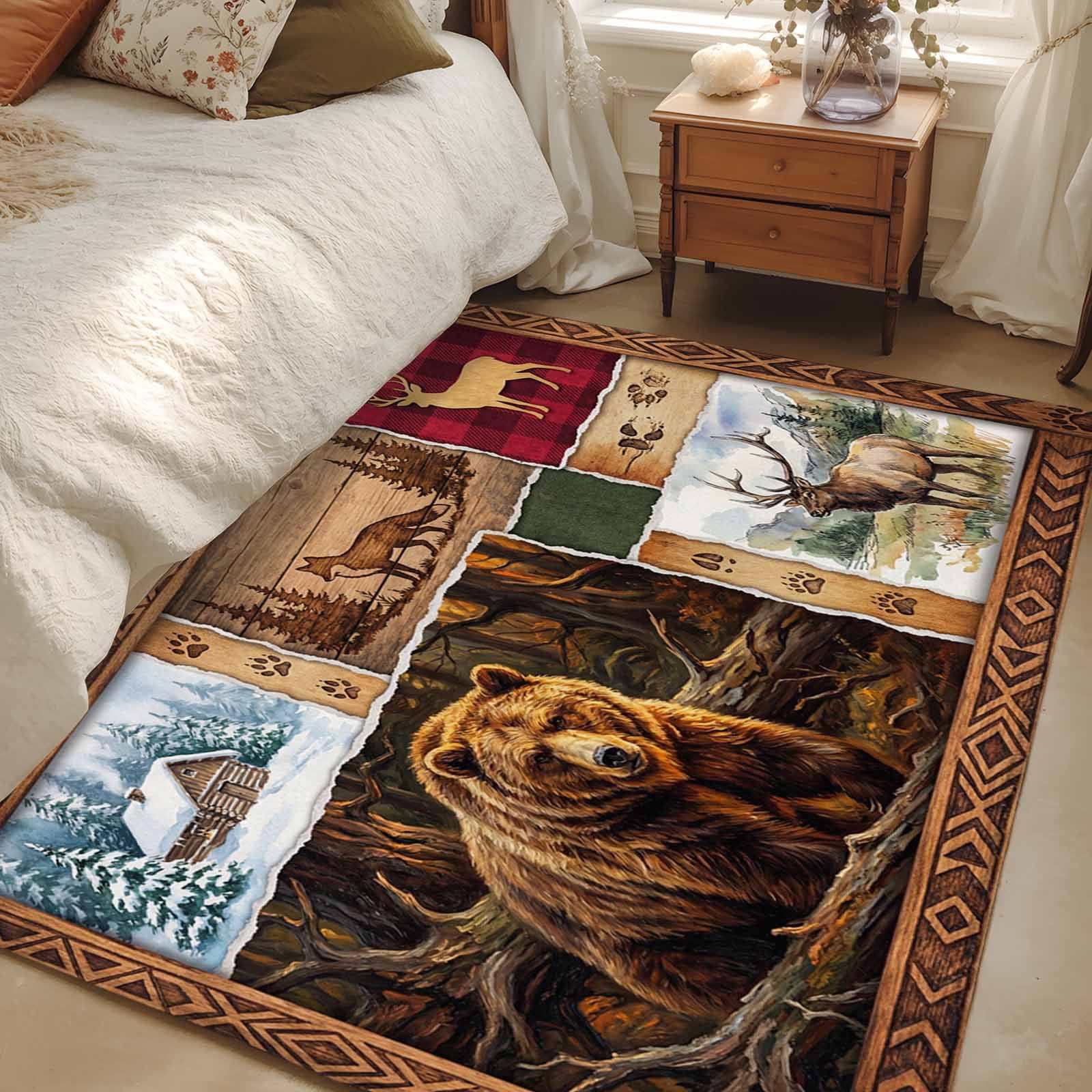 Area Rug 3x5ft Deer Fox Bear Carpets Indoor Floor Area Mat Washable ...