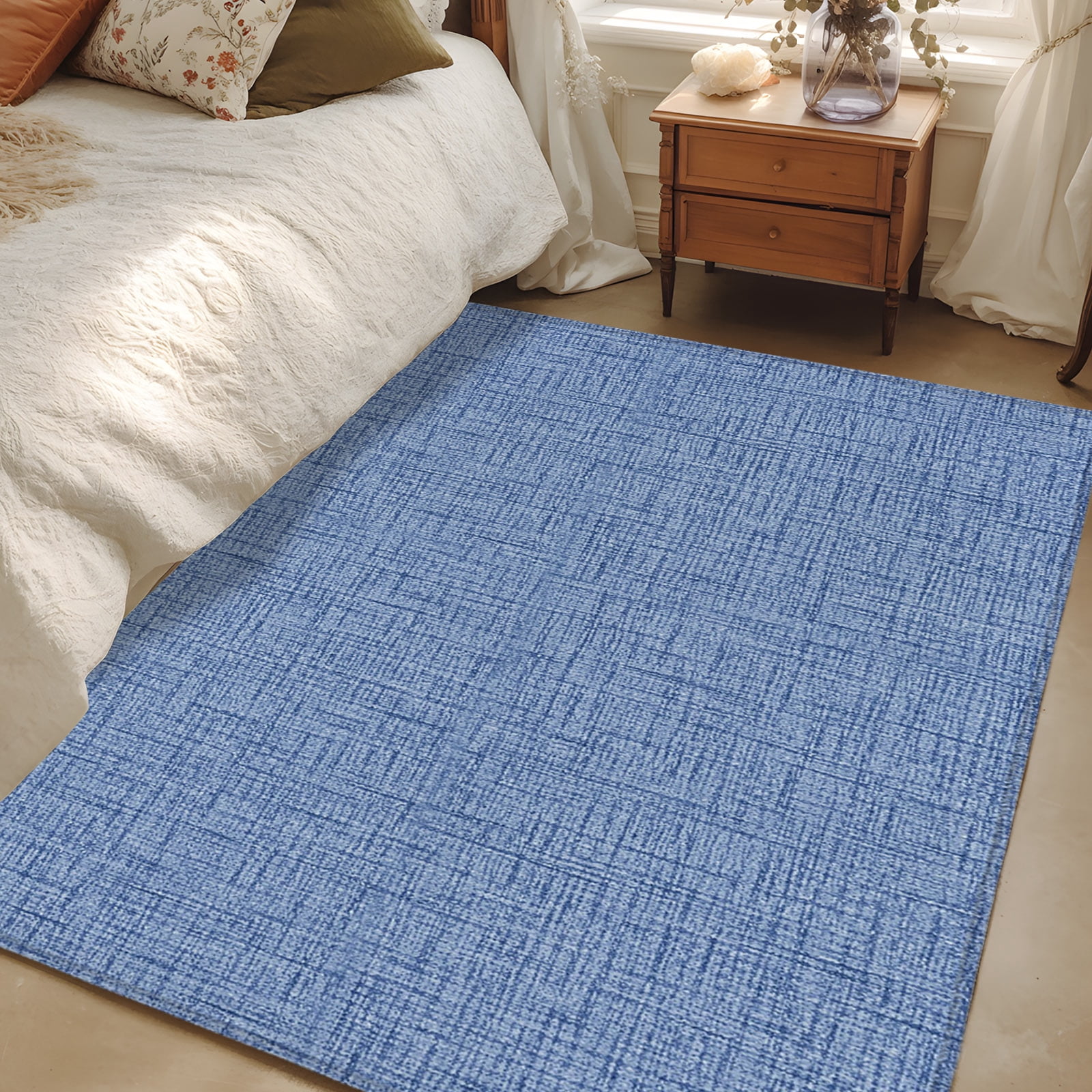 Area Rug 3x5ft Denim Blue Linen Texture Floor Carpets Indoor Floor Area ...