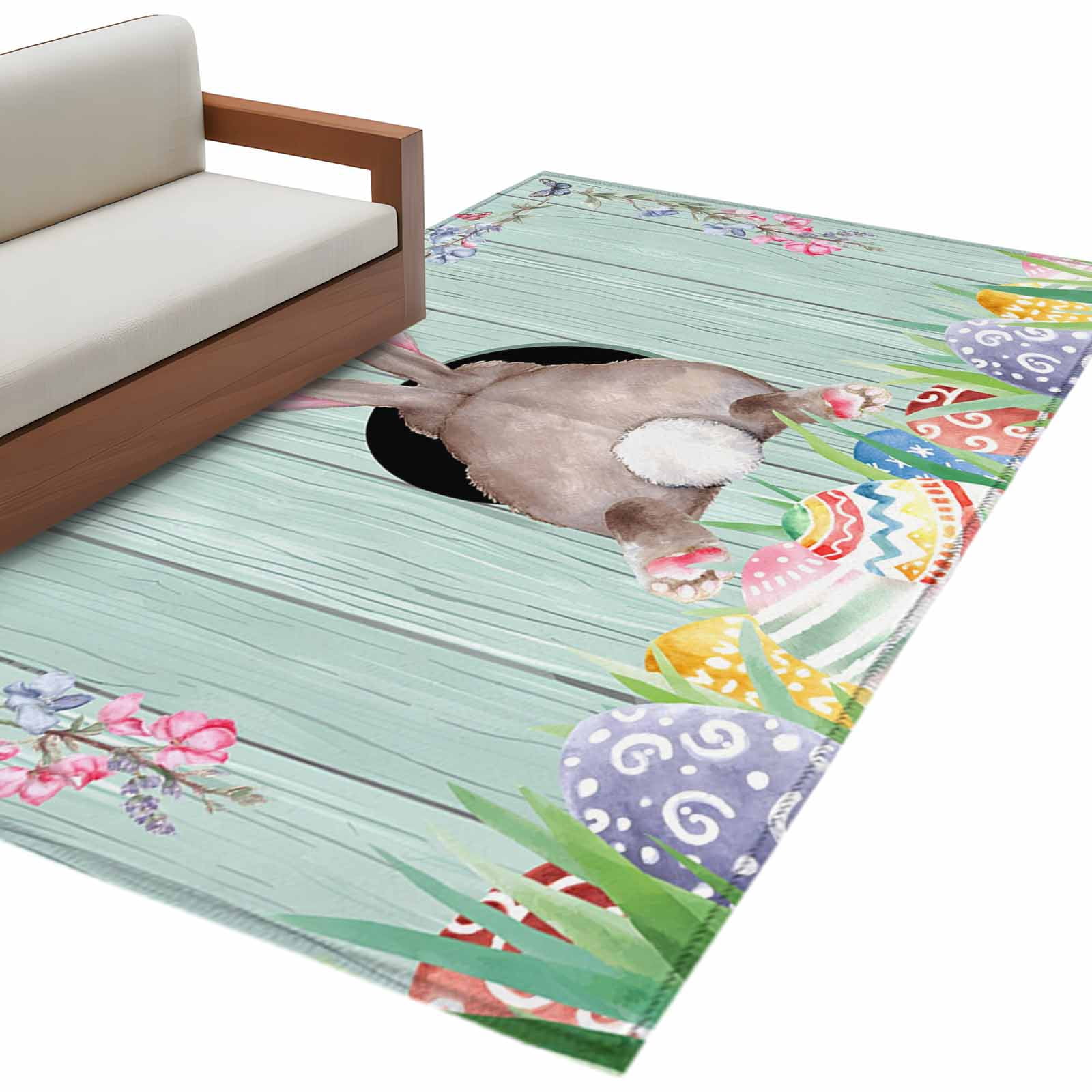 Area Rug 3x5ft, Easter Grey Rabbit Butt with Colored Eggs Washable Rugs ...