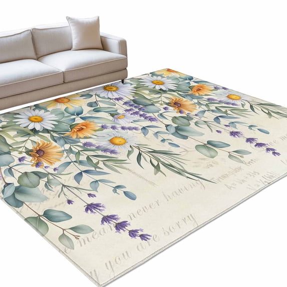 Area Rug 3x5ft Eucalyptus Leaves Daisy Washable Area Rugs for Living ...