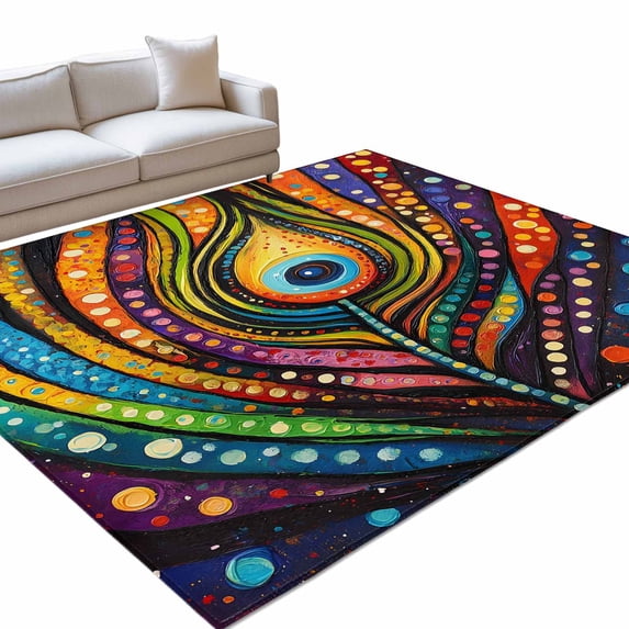 Area Rug 3x5ft Eyes Feather Washable Area Rugs for Living Room Abstract ...