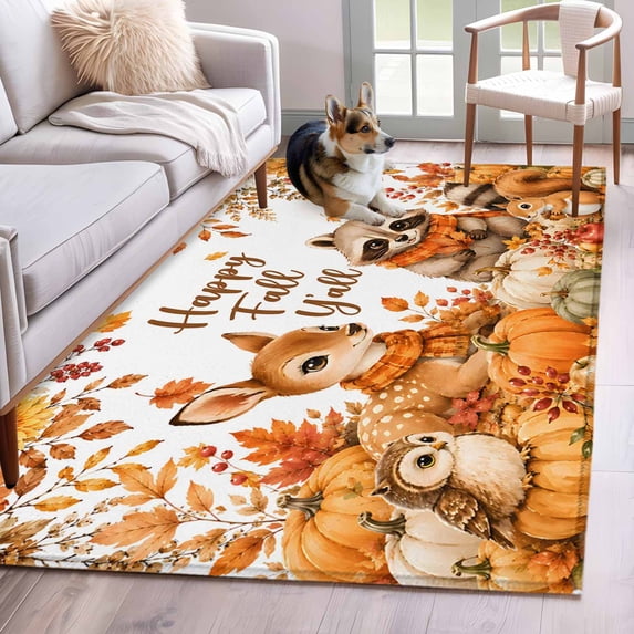 Area Rug 3x5ft Fall Deer Raccoon Squirrel Owl Area Rugs Washable Low ...