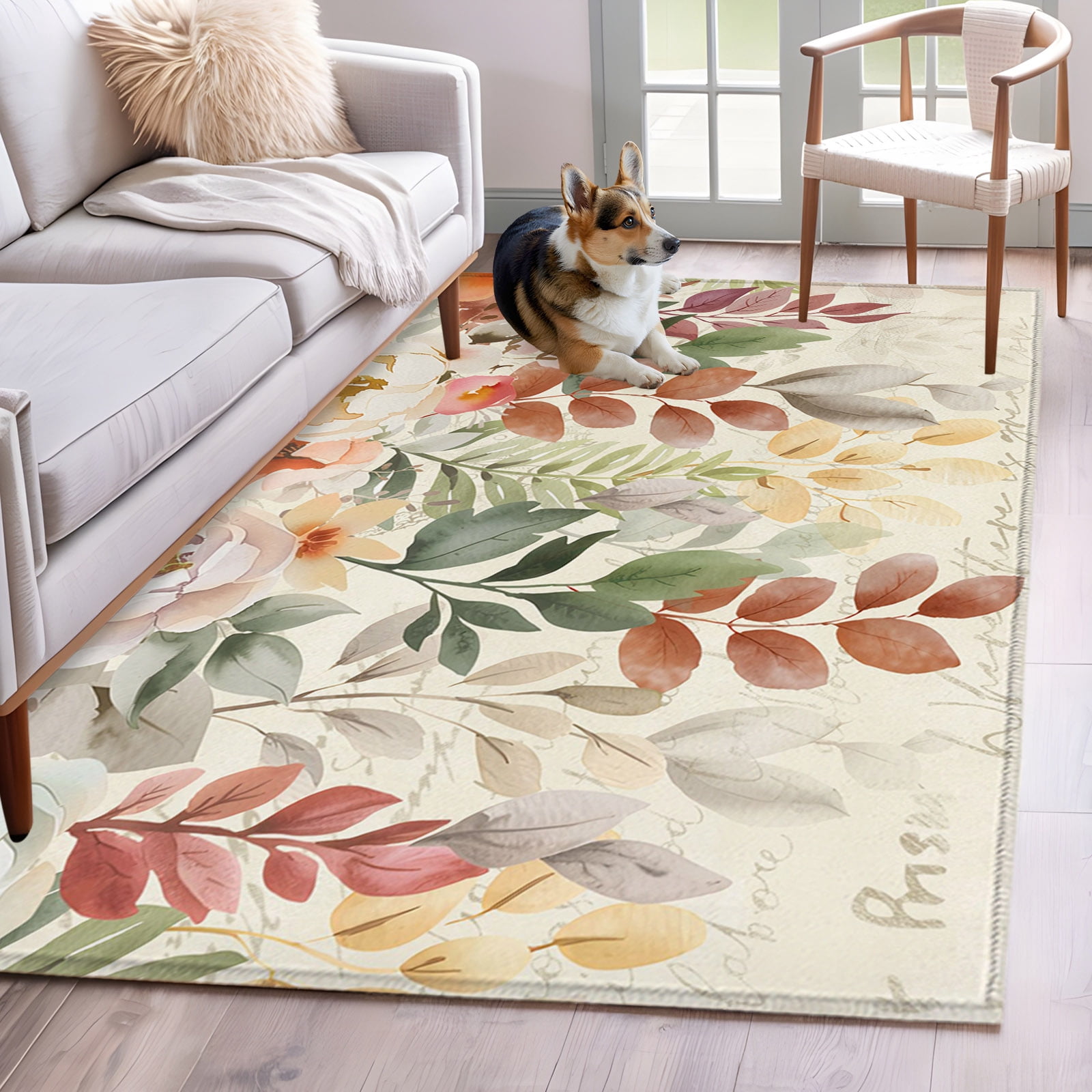 Area Rug 3x5ft, Fall Flower Eucalyptus Leaves Thanksgiving Washable ...