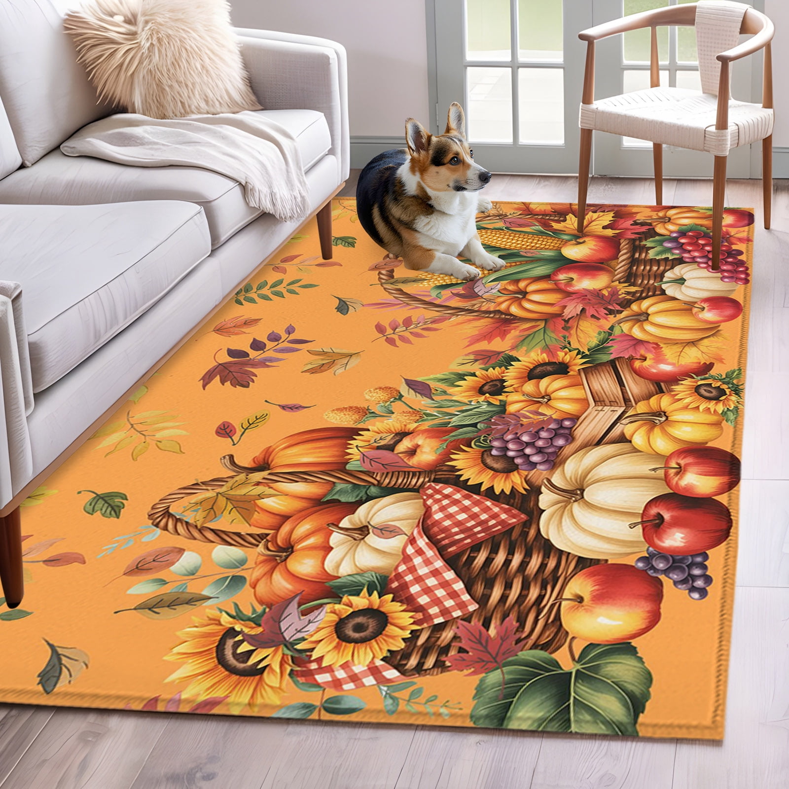 Area Rug 3x5ft, Fall Thanksgiving Pumpkin Farm Fruit Washable Rugs for ...