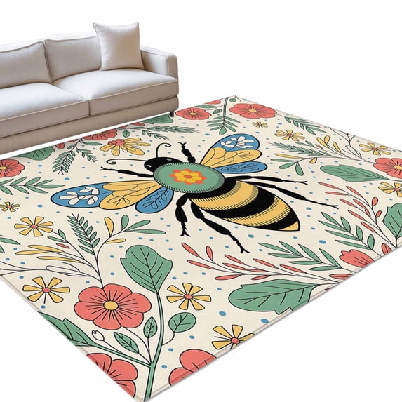 Area Rug 3x5ft, Farm Bee Flower Leaves Washable Rugs for Living Room ...
