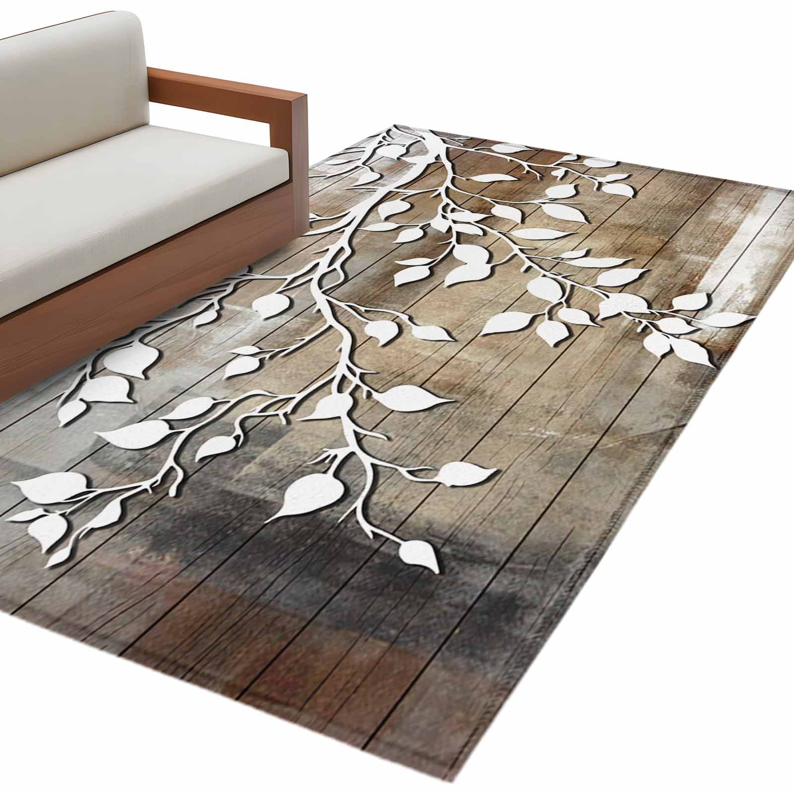 Area Rug 3x5ft, Farm Branches Silhouette Leaves Washable Rugs for ...
