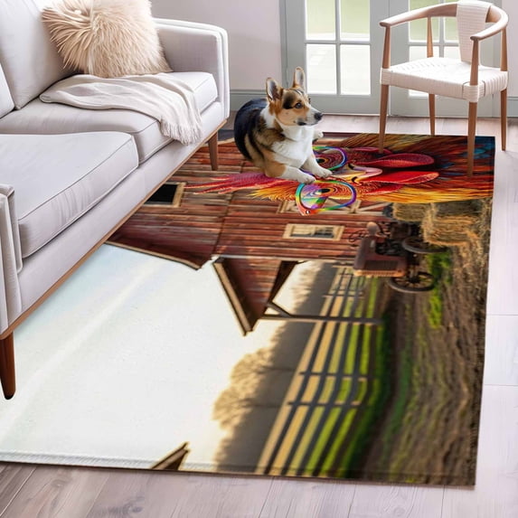 Area Rug 3x5ft Farm Funny Chicken Area Rugs Washable Low Pile Floor ...