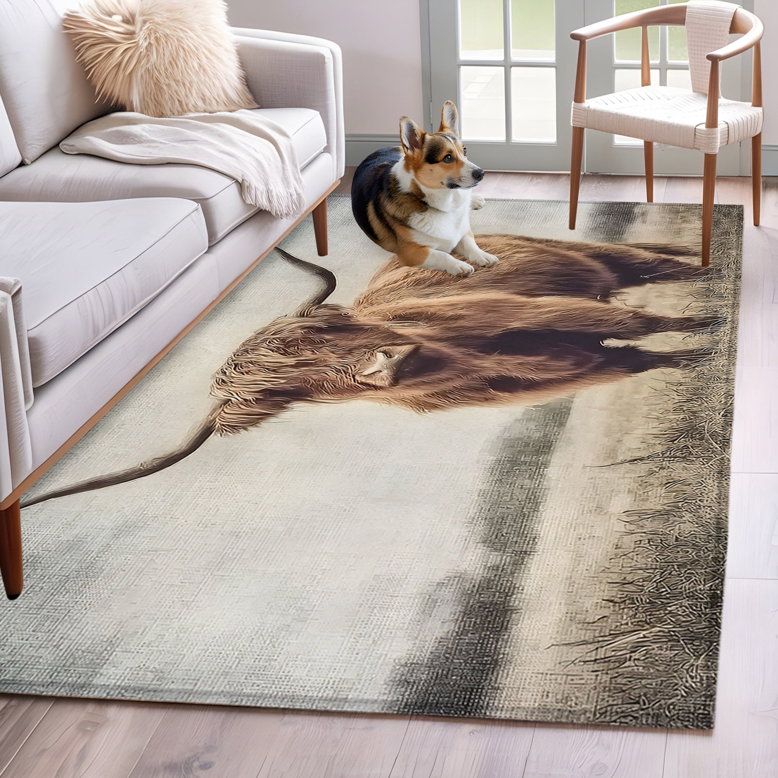 Area Rug 3x5ft Farm Highland Cow Area Rugs Washable Low Pile Floor ...