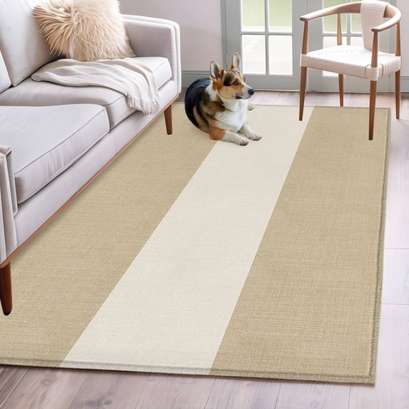 Area Rug 3x5ft Farm Khaki Vintage Brown Color Block Striped Area Rugs ...