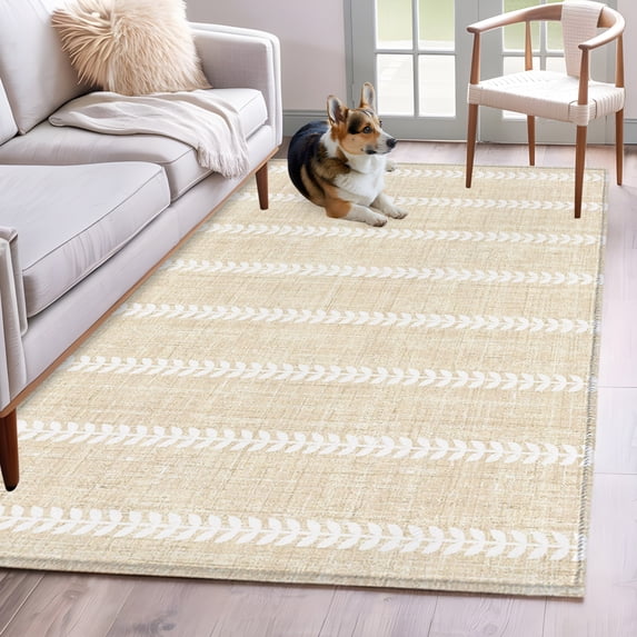 Area Rug 3x5ft Farm Leaf Stripe Retro Linen Area Rugs Washable Low Pile ...