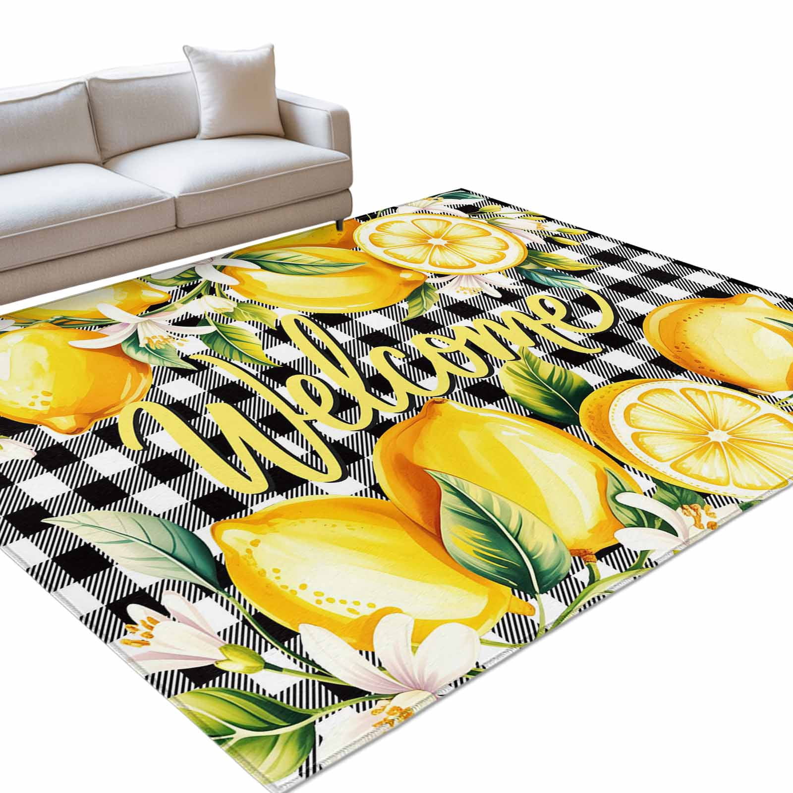 Area Rug 3x5ft, Farm Lemon Fruit Floral Plant Washable Rugs for Living ...