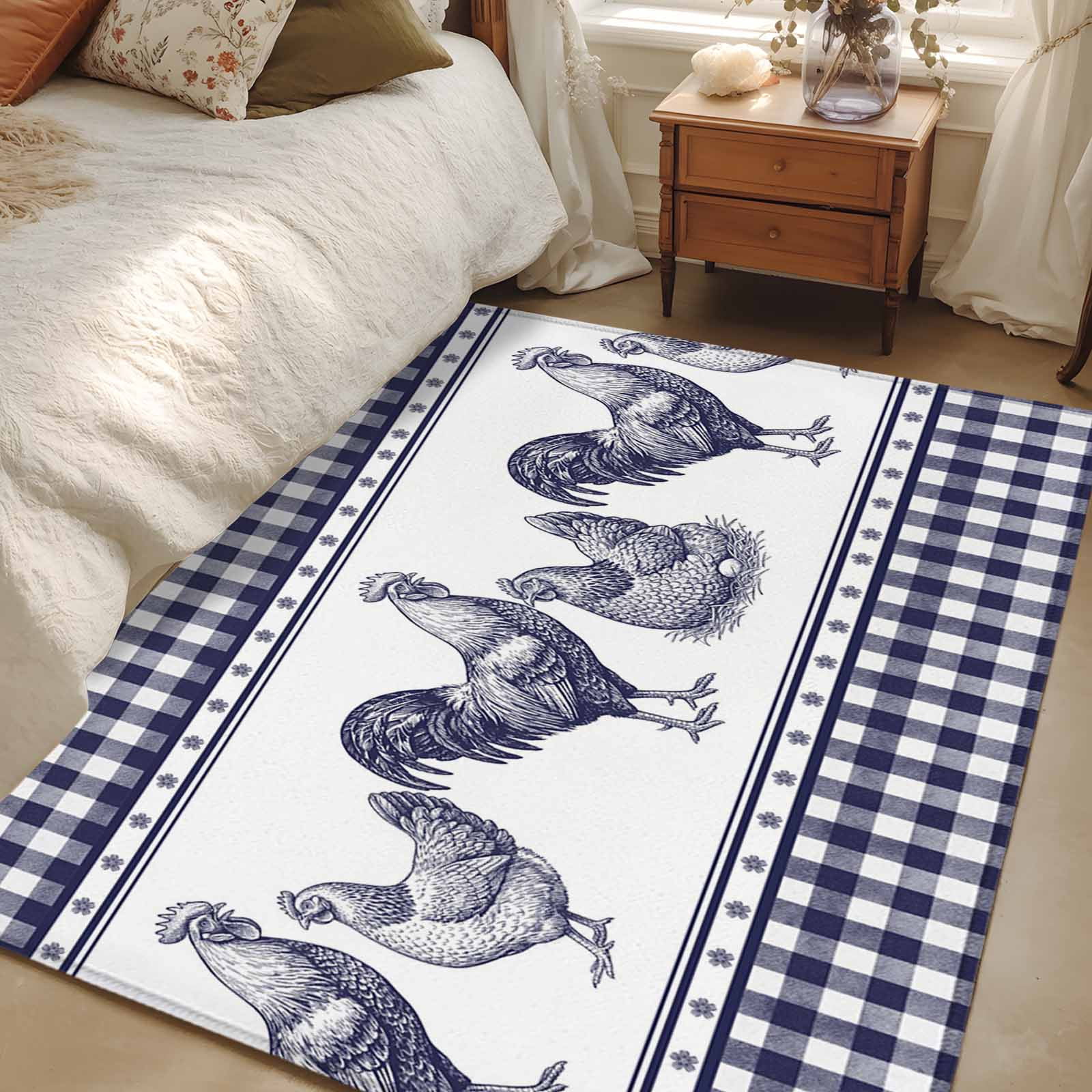 Area Rug 3x5ft Farm Rooster Carpets Indoor Floor Area Mat Washable ...